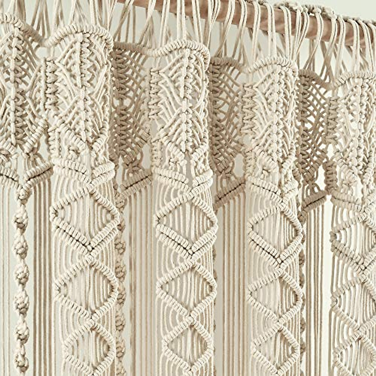 Lush Decor Boho Macrame Textured Cotton Valance/Kitchen Curtain/Wall Decor, 30" L x 40" W, Neutral