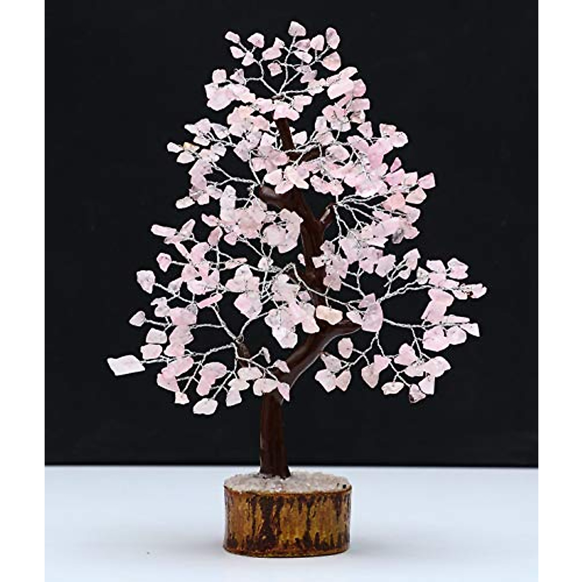 Rose Quartz Gemstone Tree Stone Tree Crystal Tree of Life Prosperity Stones Tree Money Bonsai Tree Feng Shui Tree Handmade Gift for Home Office Decorations Ornament Silver Wire 10-12 Inch