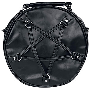 Lost Queen Pentagram Handbag Round - Gothic Crossbody Purse - Black Faux Leather Bag
