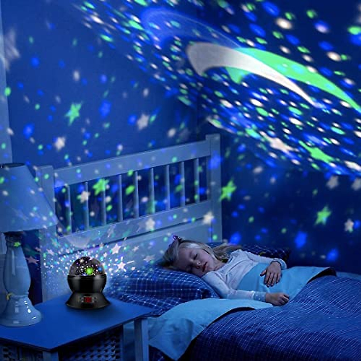 MOKOQI Star Projector Night Lights for Kids with Timer, Toys for 2-5-14 Year Old Boys Room Lights for Kids Glow in The Dark Stars Moon for Child Sleep Peacefully, Birthday Gifts for Boys-Black