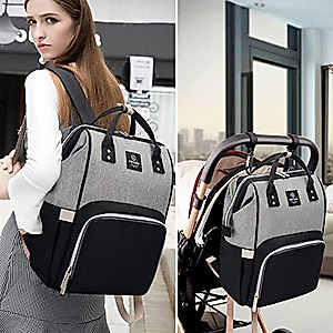 pipi bear Diaper Bag Backpack, Baby Bag for Mom Dad,Multifunction Large Diaper Backpack with Changing Pad,Water Resistant and Durable, Gray Black