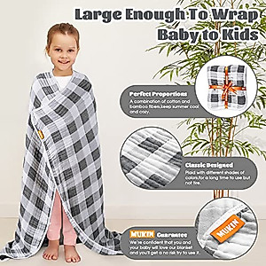 Baby Muslin Blankets Neutral Cotton Receiving Swaddle Blanket, Large Baby Quilts for Girls Boys. Also for Newborn Nursing Cover, Baby Bath Towels, Toddler Blanket for Crib (Grey,White)