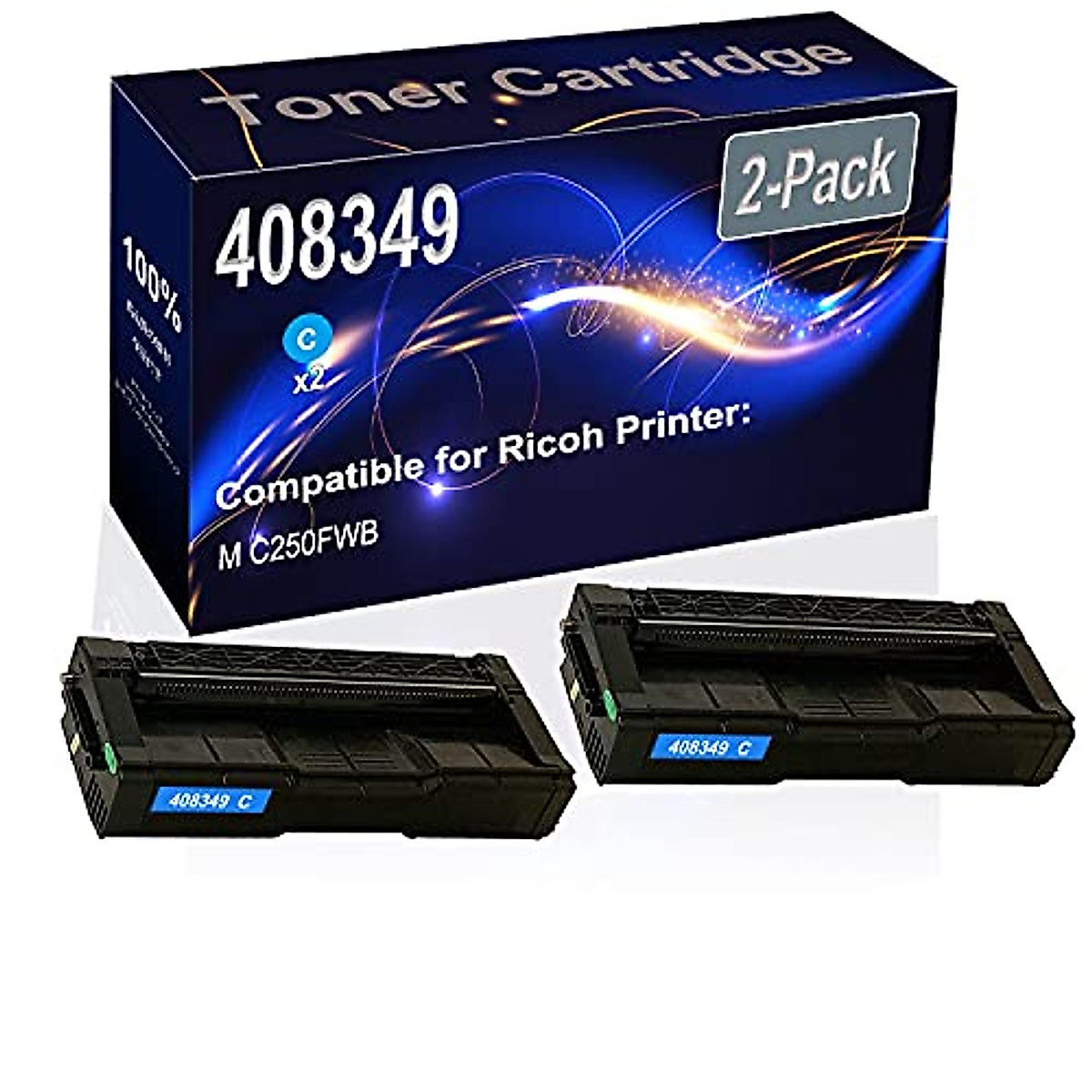 Kolasels 2-Pack (Cyan) Compatible High Yield M C250 (408349) Printer Toner Cartridge use for Ricoh M C250FWB Printers