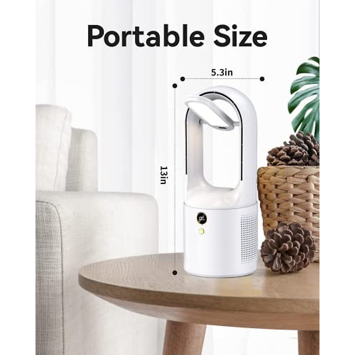 Desk Fan, 6 Speed Battery Operated Fan & Lamp 2 in 1 Bladeless Fan, Stylish 13 Inch Table Fan with LED Power Display, Type C Portable Fan with Natural Wind for Bedside Home Bedroom Office Summer Gift