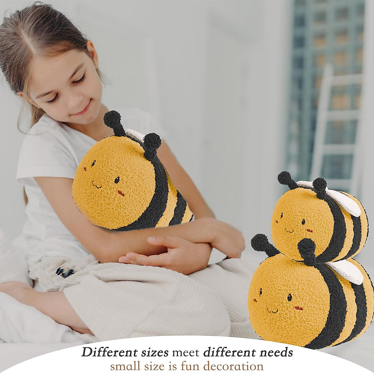 ARELUX 10in Soft Bee Stuffed Animal Plush Toy Cute Fuzzy Bumblebee Plushies Doll Realistic Cartoon Honeybee Anime Pillow Room Decor Birthday for Kids Friends Boys Girls