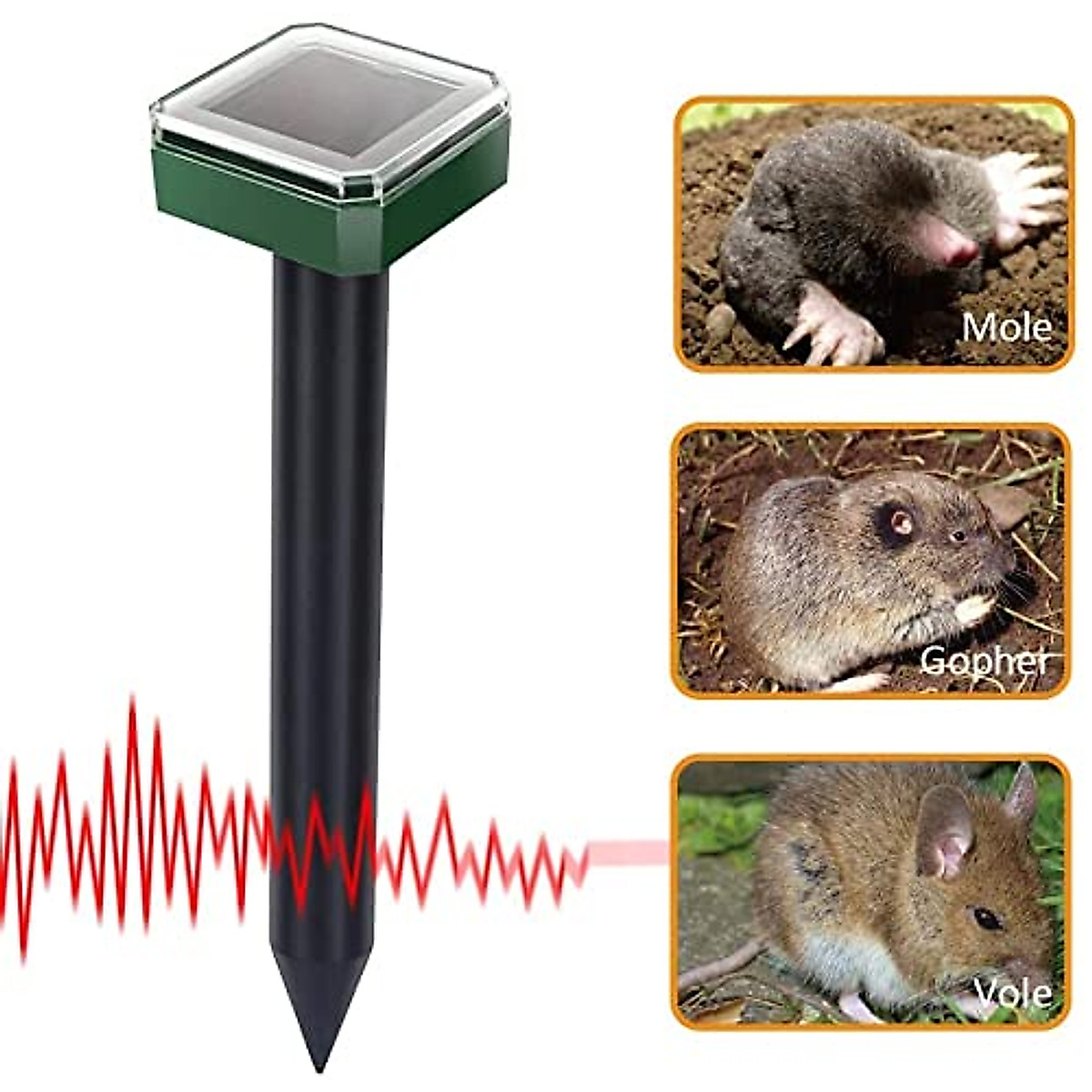 Solar Sonic Mole Repellent 4 Pack Gopher Repellent Groundhog Detergent Protect Outdoor Lawn and Garden