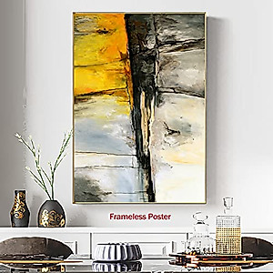 Black Yellow White Abstract Painting Abstract Canvas Paintings Wall Art Orange and Grey Abstract Wall Art Modern Abstract Prints Yellow Black Grey Orange Abstract Pictures for Wall Decor 16x24in Frameless