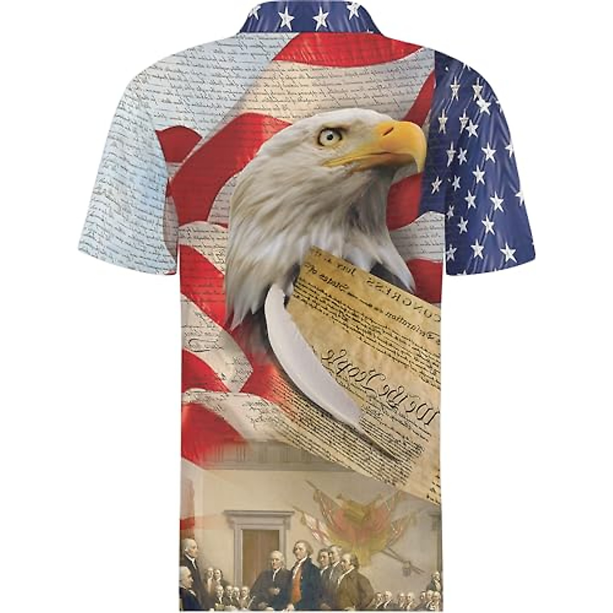 HIVICHI Golf Shirts for Men Funny Print Hawaiian Crazy Mens Polo Shirt Eagle Flag Shirt, X-Large, Aop-polo-81779