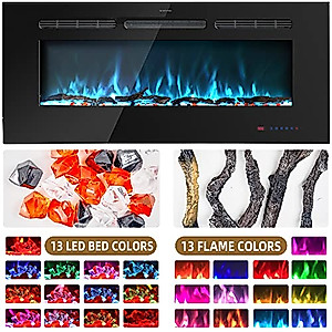 Kentsky 72 inches Electric Fireplace Inserts, Recessed and Wall Mounted Fireplace Heater, Large Screen w/Thermostat, Remote & Touch Screen, Multicolor Flame, Timer, Logs & Crystal, 750W/1500W