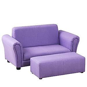 Yoonnie room 2-Seater Kid Couch with Big Ottoman,Kid Sofa Chair with Linen Fabric,Children Sofa Couch for 0-3 Age Kid Gift,Purple
