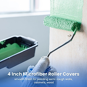 Mister Rui Microfiber Paint Roller Covers 4 Inch, 40 Pack Small Paint Roller Covers with Roller Frame Kit, Mini Paint Rollers for Painting Walls, Paint Supplies for House Painting