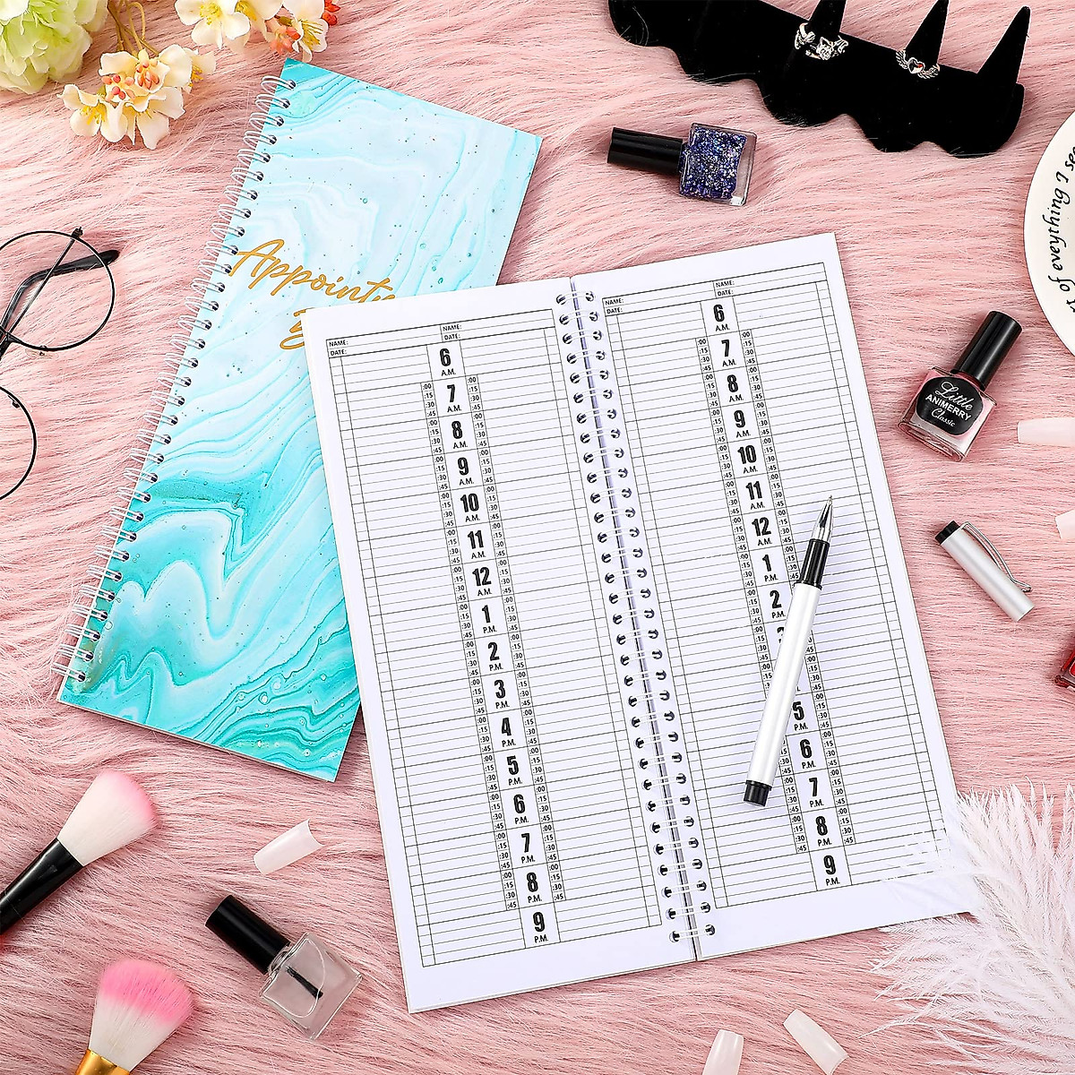 Gersoniel 2 Pieces Undated Appointment Book Schedule Day Planner Salon Appointment Book 2024 Hairstylist Weekly Appointment Planner for College Office Home Schedule Supplies, 11.2 x 4.5 Inches