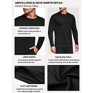 Men's 3 Pack Performance Long Sleeve T-Shirts, UPF 50+ Sun Protection Shirts, Athletic Workout Shirts for Running Fishing Hiking Black/Navy/Red-3P05-S