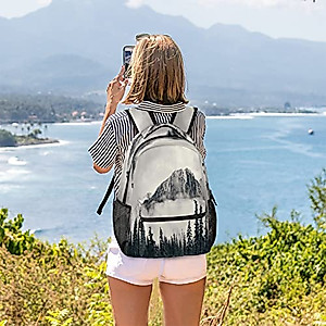 Foggy Mountain Forest Tree School Backpack for Girls Boys, Travel Backpack Lightweight Bookbag College Student School Bag Laptop Backpack Hiking Camping Daypack Bag 16 Inch