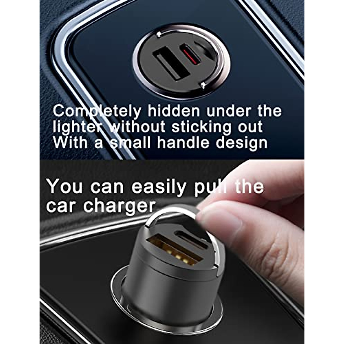 Car Charger USB C Fast Charge, Mini Zinc Alloy 30W PD&QC Dual Port Car Charger [with 2.6ft USB C 100W Cable] i Phone13 12 11 Pro Max X XR XS/Galaxy S21/20 Pixel i Pad Pro &Dash Cam, Black (FL-C30AC)