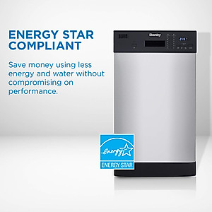 Danby 18 Inch Built in Dishwasher, 8 Place Settings, 6 Wash Cycles and 4 Temperature + Sanitize Option, Energy Star Rated with Low Water Consumption and Quiet Operation - Black (DDW1804EB)