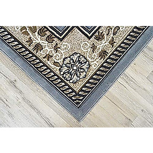 PlanetRugs Glamour Design 206 3D Hand Carved Traditional Rug Oriental Floral 7'9''x10'8'' Grey Beige