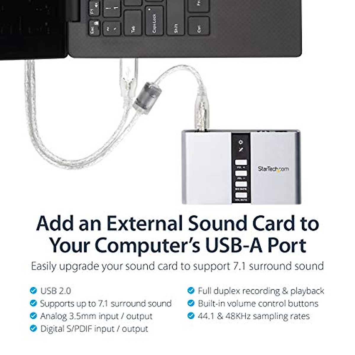 StarTech.com 7.1 USB Sound Card - External Sound Card for Laptop with SPDIF Digital Audio - Sound Card for PC - Silver (ICUSBAUDIO7D)