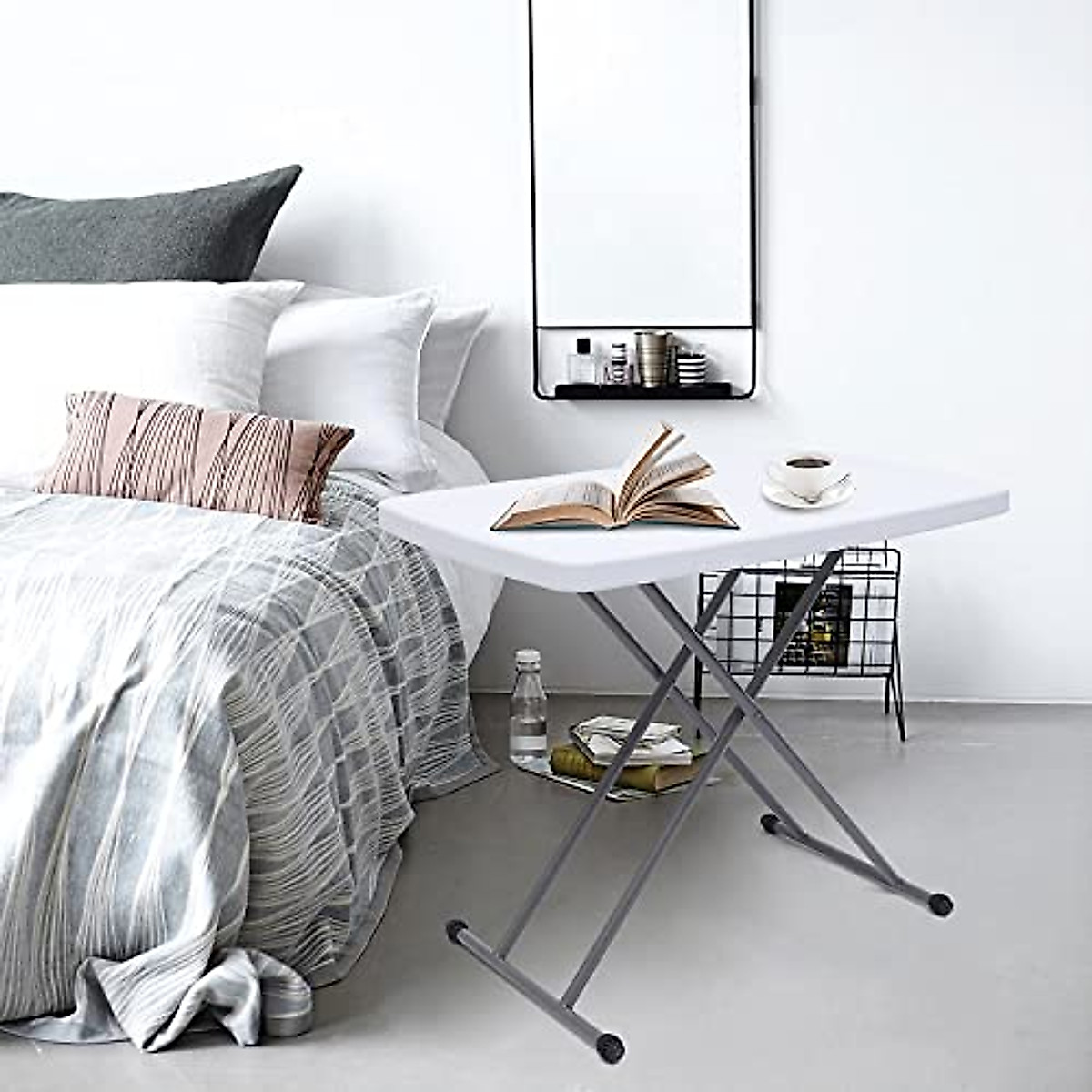 CNCEST Foldable Tray Table Small Personal Folding Table Indoor Outdoor Commercial Portable Dining Table Snack Desk Adjustable Height Stand Up Folding Desk for Home Garden Office White 30.31x19.69