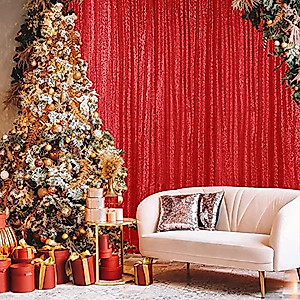 Hahuho Red Sequin Backdrop Curtain, 2PCS 2FTx8FT Glitter Backdrop Curtain for Parties, Christmas, Wedding, Party Decoration（2 Panels, 2FT x 8FT, Red