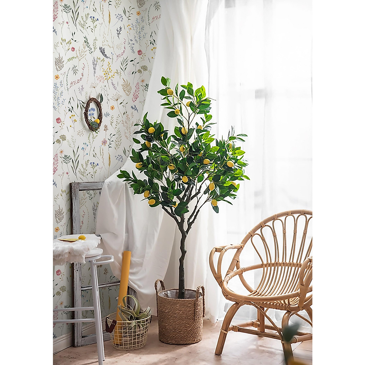 Dimoon 78.7"x16.1" Floral Peel and Stick Wallpaper Beige Contact Paper Thicken Wallpaper Delicate Flower Waterproof Green Leaf White Self Adhesive Removable Wall Paper Shelf Liner Decal Vinyl Roll