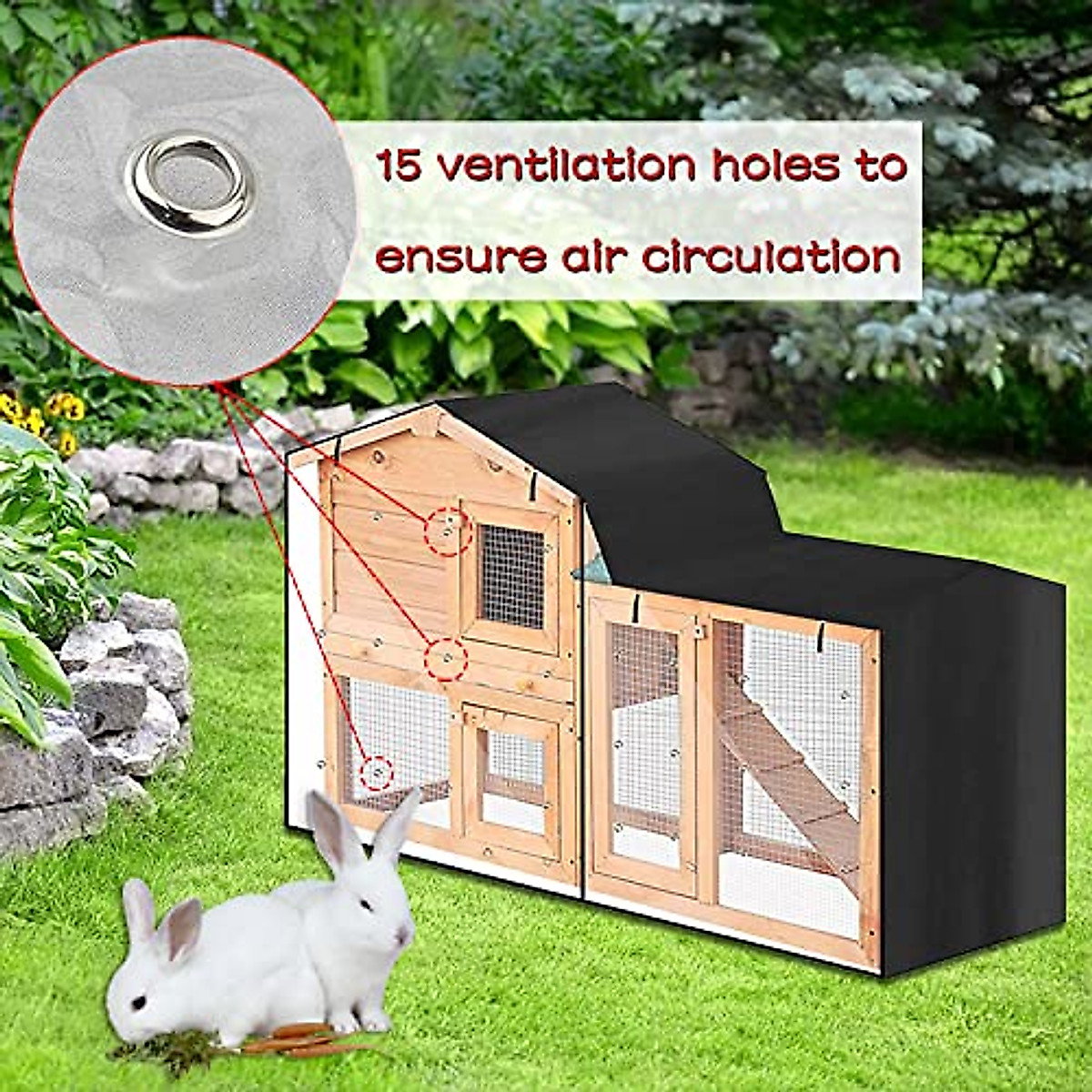 Triangle Rabbit Hutch Cover UCARE 420D Oxford Waterproof Rabbit Guinea Pig Animal Hutch Elevated Cover Dust Pet House Bunny Cage Covers (57.9x20.5x33.9in/ 147x52x86cm)