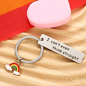 Sasylvia 2 Pcs Gay Pride Gifts Funny Gay Keychain LGBTQ Accessories Rainbow Keychain LGBT Jewelry I Can't Even Think Straight Keychain with Rainbow Charm for Lesbian Gay Christmas Birthday Stuff