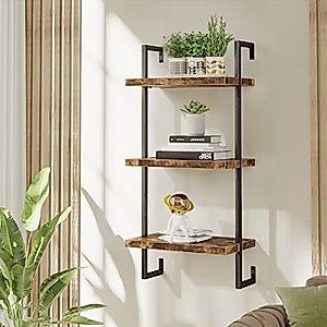 FUSUNBAO Floating Shelves, Wall Shelves for Living Room,Bathroom,Kitchen,Bedroom,3-Tier Shelves for Books/Storage/Wall Decor with 50lbs Capacity(Antique Brown 16inch)