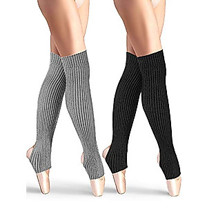 SATINIOR 2 Pairs Stirrup Leg Warmers Straight over the Knee Socks 21.65 Inch for Women (Black, Gray)