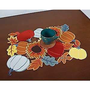Thanksgiving Placemat Fall Table Decorations Set of 4 Harvest Pumpkin Leaves Embroidered Sunflower Autumn Festive Holiday Cutwork Centerpiece Table Decor Burnt Orange 13×18IN