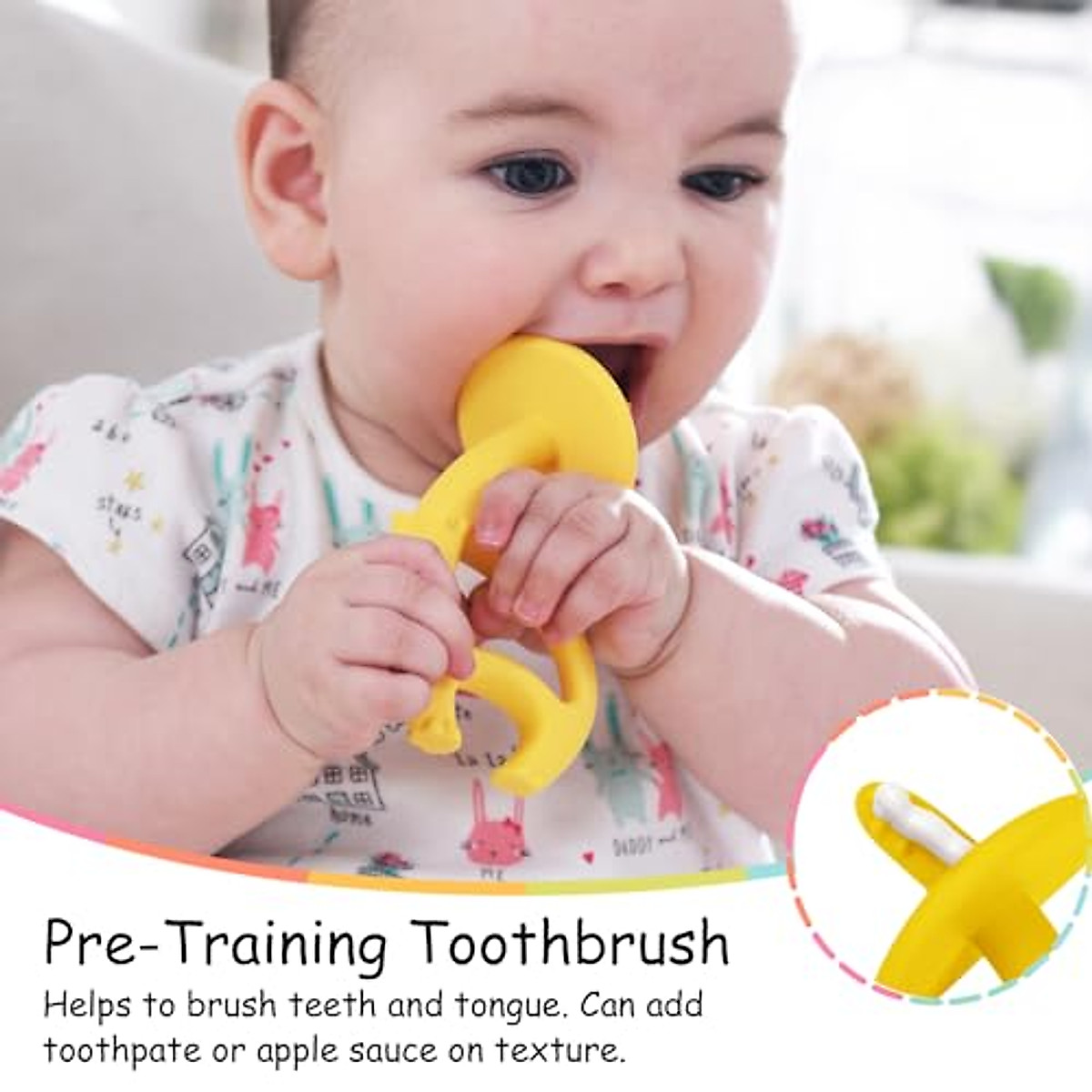 Baby Teething Toys for Babies 3 Months and Up with Attachable Clip, Mombella Elephant Teethers for Infant 3 Month+, Durable Silicone Newborn Soothing Biting Toys for Baby, BPA Free, Yellow