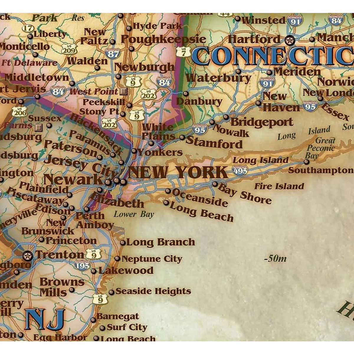 American Map Store Beautiful Wall Map of the United States of America - Classic Antiqued Atlas Style - Extra Large - 73''x40'' - Select Paper or Laminated (Paper, 73'' Wx40'' H)