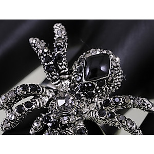 Alilang Women's Gunmetal Black Crystal Rheinstone Tarantula Spider Halloween Costume Adjustable Ring