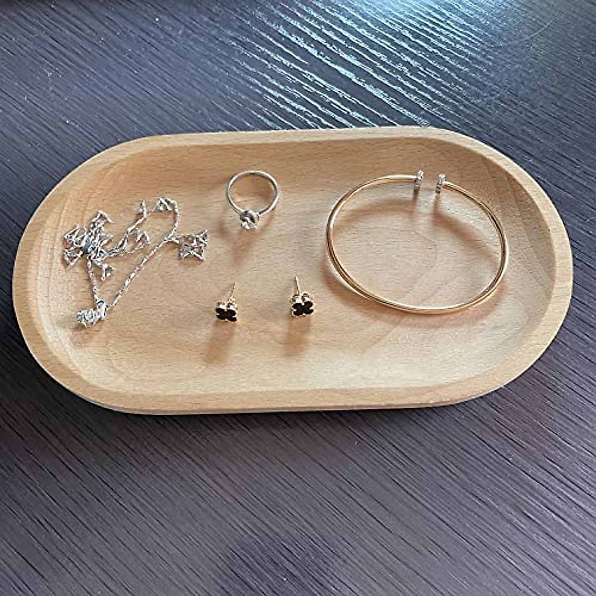 Mini Serving Tray for Jewellery Key Coin Set of 2, Oval Wood Natural Dessert Cup Tray, Small Wooden Cheese Plate, Tableware Decorative Tray