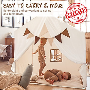 Large Kids Tent, Play Tent with Banner, Light and Padded Mat, Kids Play Tent, Mushroom Tent, Kids Playhouse for Kids Aged 3+, Play House for Toddlers, Easy to Assemble and Wash, 52" x 35" x 51"