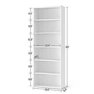 VASAGLE Bookshelf, 6-Tier Open Bookcase with Adjustable Storage Shelves, Floor Standing Unit, White ULBC166T14