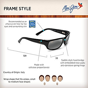 Maui Jim Men's and Women's Stingray Polarized Wrap Sunglasses, Gloss Black/Neutral Grey, Small