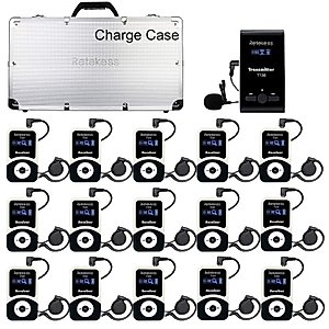 Retekess T130 Wireless Tour Guide System, Church Translation System, Clear Sound Quality, Tour Guide Headsets for Church,School,Factory(1 Transimitter and 15 Receiver 1 Charging Case)