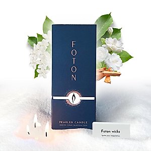 Foton Pearled Candle 18 Oz - Misty Monte Sandalwood Jasmine Scented Non Toxic Luxury Long Lasting Powder Candles up to 120 Hours - Refillable Candle Sand with 30 Wicks for Candle Making
