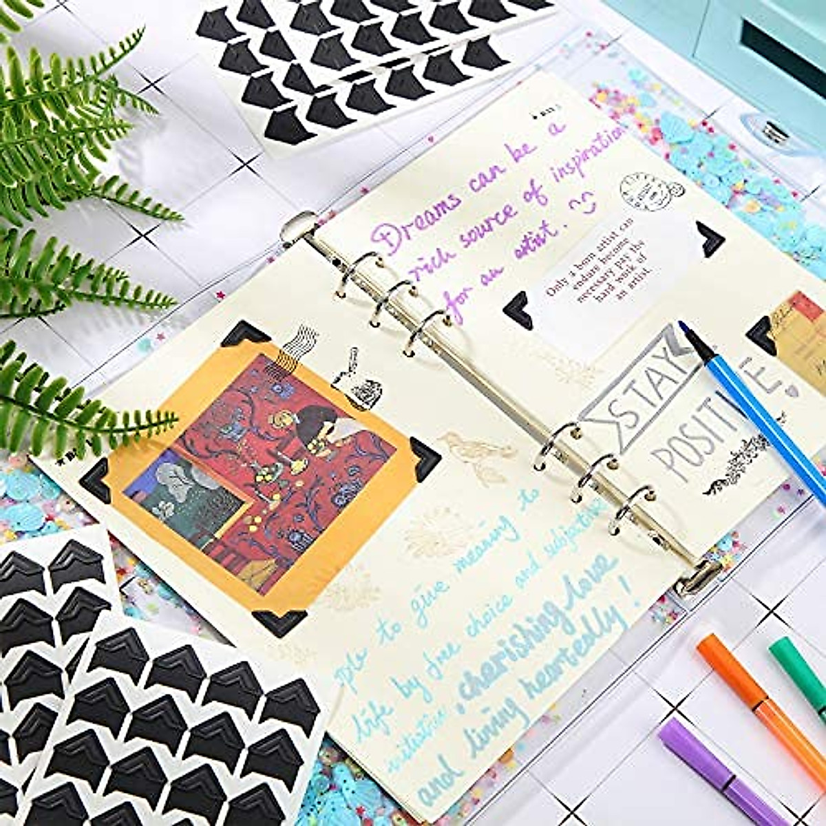 Pajean 720 Pieces Photo Corners Self Adhesive Black Photo Corners for Scrapbooking and Stamping Supplies DIY Scrapbook Stickers Album Diary Personal Journal Diary Organizer (Black)