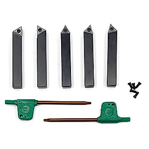 OSCARBIDE 3/8"Mini Indexable Carbide Lathe Turning Tool Holder Metal Lathe Tools Inserts Bits with Carbide Inserts TCMT110204(TCMT21.51),5 Pieces/Set
