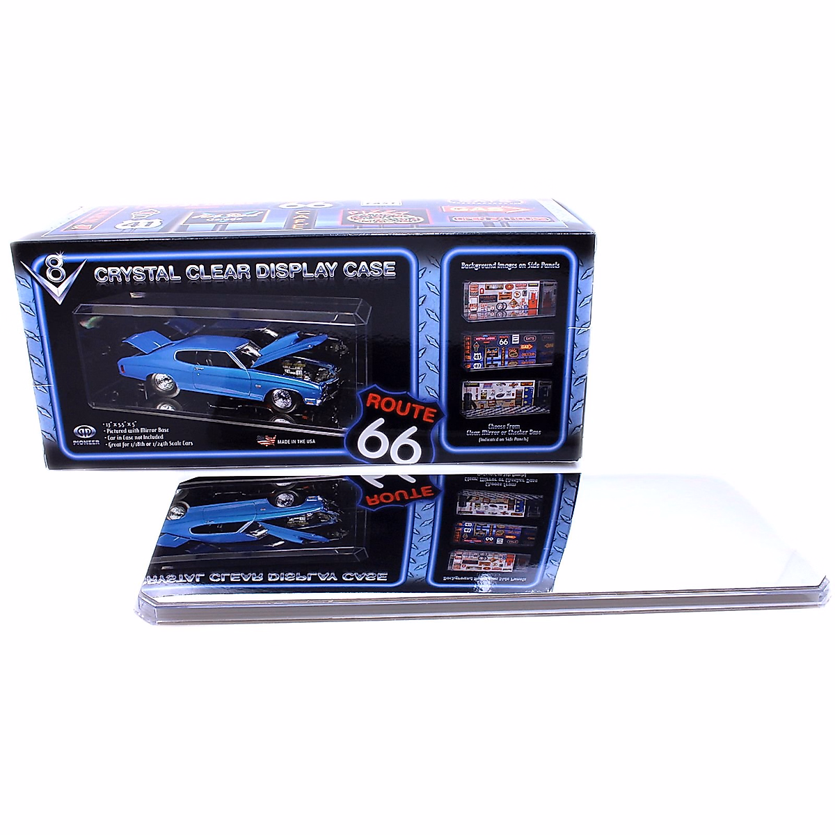 Pioneer Plastics 355CD Clear Plastic Display Case for 1:18 Scale Cars (Mirrored), 13" W x 5.5" D x 5" H (Mailer Box)