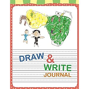 Draw and write journal for kids; kindergarten half page lined paper with drawing space