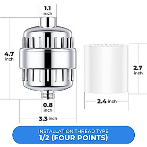 Shower Filter 20 Stage Showerhead Filter for Hard Water Shower Water Filter with 2 Replaceable Filter Cartridges for Removing Chlorine Fluoride, Polished Chrome