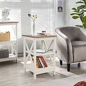 PHI VILLA End Table Living Room Set of 2 - Farmhouse Bed Side Table Nightstands for Bedroom, Ivory White Small Side Table