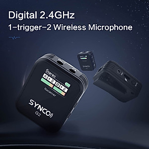 SYNCO G2-A2 Lavalier Microphone 2.4G Lapel Microfone Lavalier Mic System for Smartphone Table DSLR Camera Realtime Monitoring YouTube (G2-A2 Microphone)
