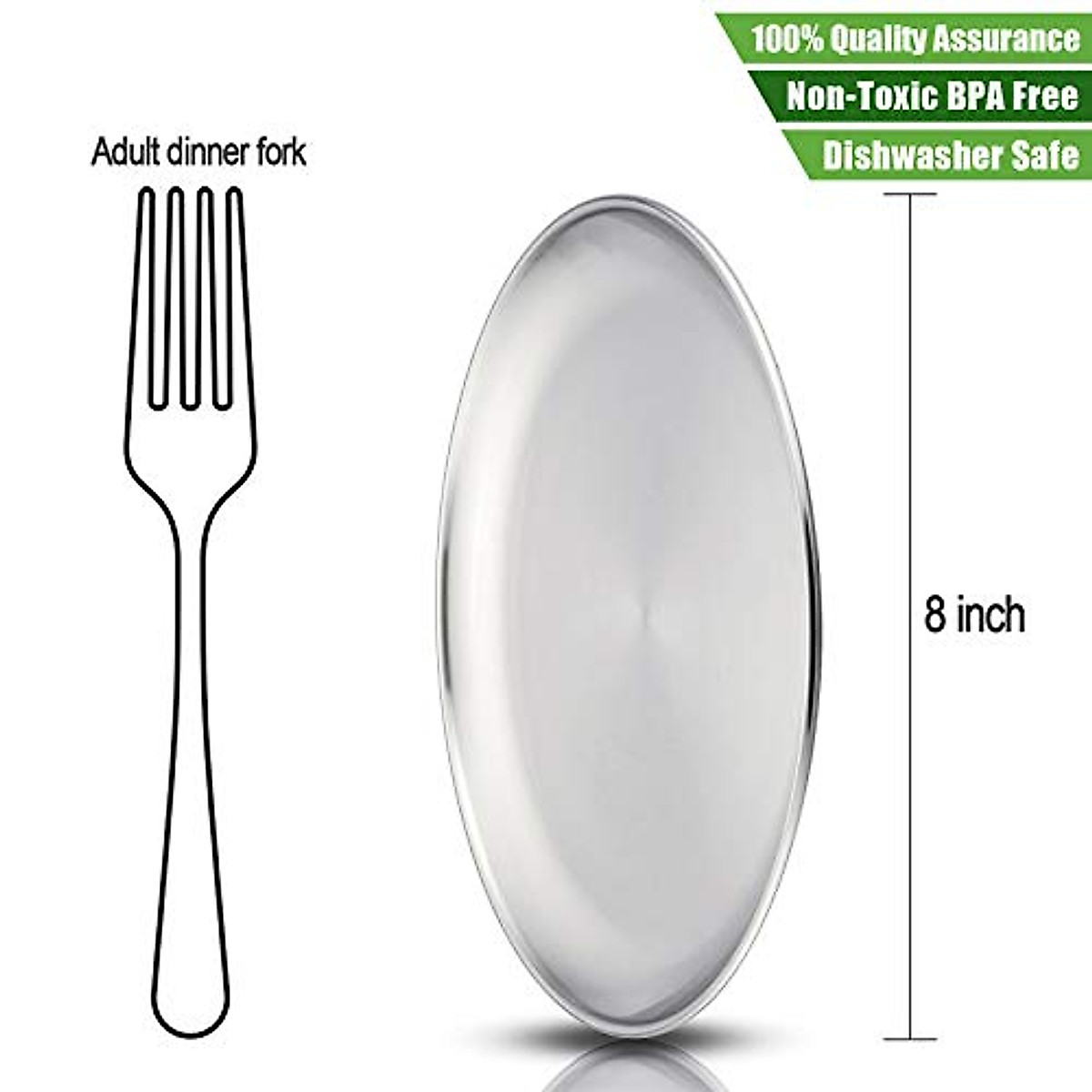 HaWare Toddlers Kids 18/8 Stainless Steel Plates, Durable Metal 304 Feeding 8in Dishes for Serving/Snack/Camping, No Plastic and Dishwasher Safe - 4 Pack