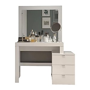 RINDOW Modern White Painted Vanity Desk, USB Port, for Bedroom Makeup Table Vanity Desk Vanity Desk with Mirror Vanity Desk Chair White Vanity Desk Makeup Vanity Desk Vanity Desk with Drawers