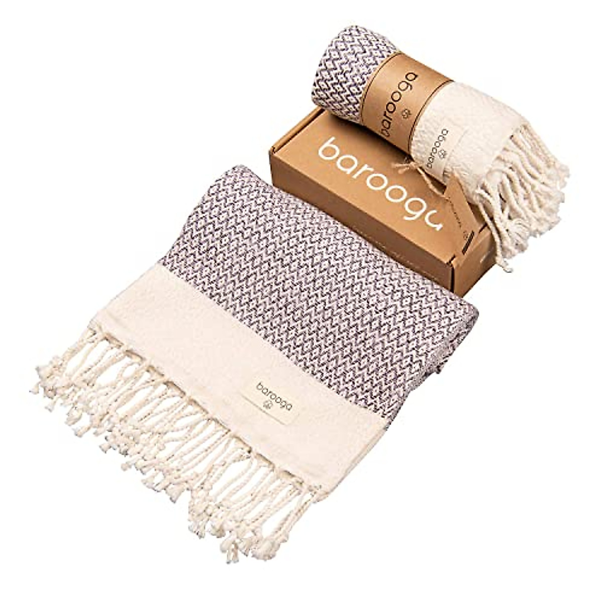 BAROOGA Turkish Hand Towel (Set of 2) for Kitchen and Bathroom | Diamond Weave, 100% Cotton, 18 X 38 inches | Prewashed Peshtemal Towel for Face, Hand, Hair, Yoga, Dishcloth, Tea Towel