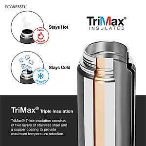 EcoVessel PERK Trimax Vacuum Insulated Stainless Steel Travel Bottle for Coffee & Tea with Push Button Locking Top – 16oz (Slate Gray)